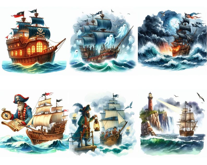 23 Pirate Ship Watercolor Clipart PNG Images, Buccaneer Ship Clipart ...