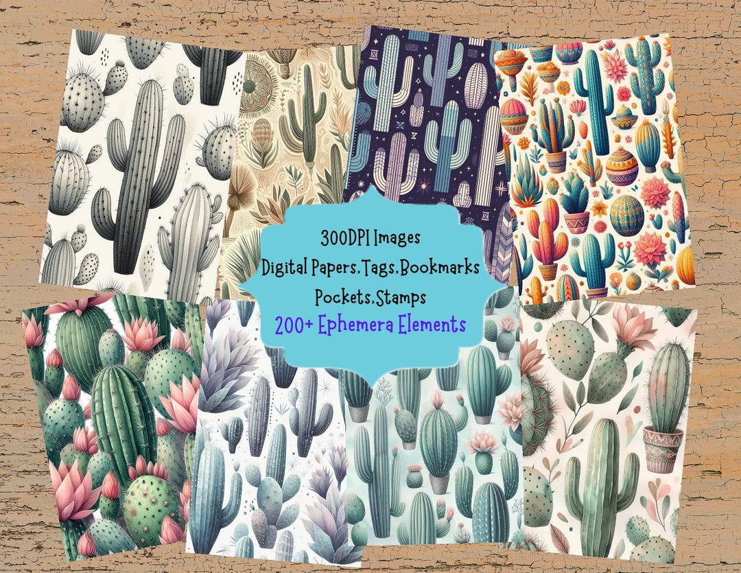 Watercolor Cactus Digital Paper Pack: Seamless Patterns, Journal Kit ...