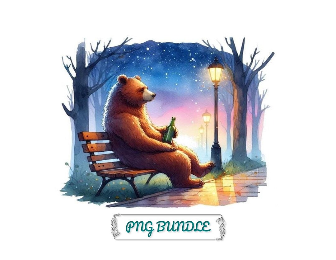 Funny Drunk Bear Watercolor Clipart – Booze Bear PNG Digital Images ...