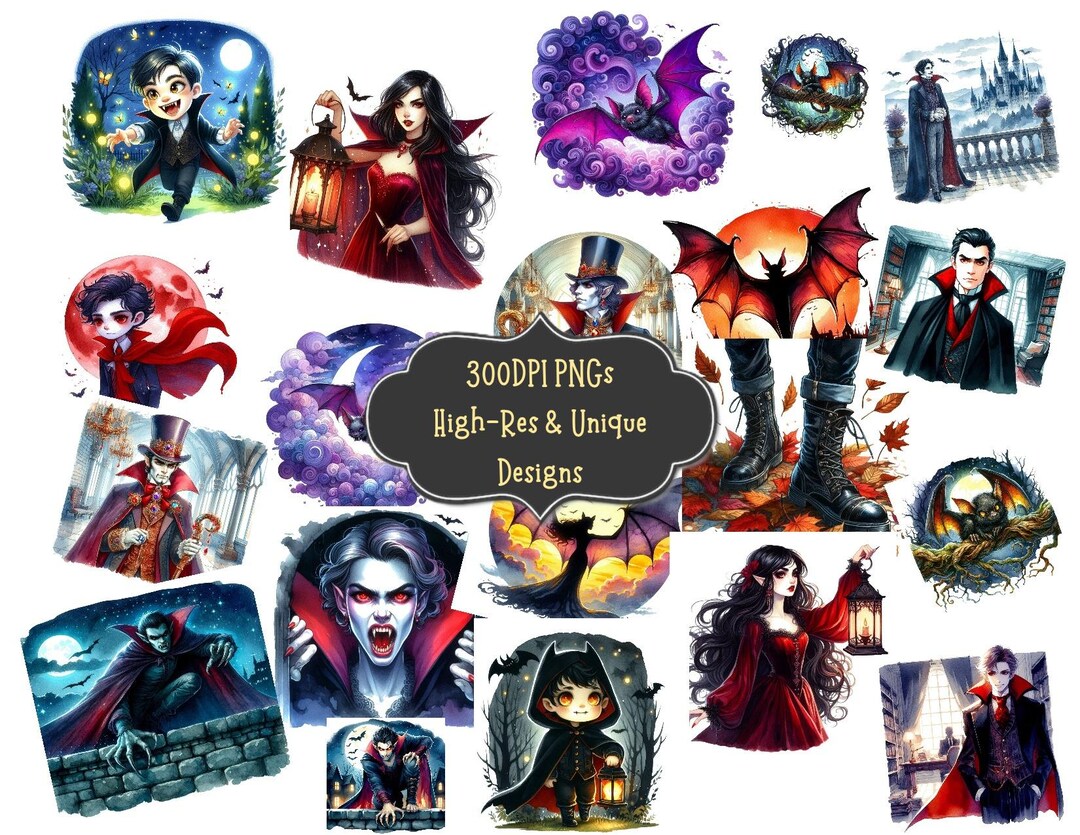 57 Vampire Watercolor Clipart PNG Bundle With Instant Download PNG ...