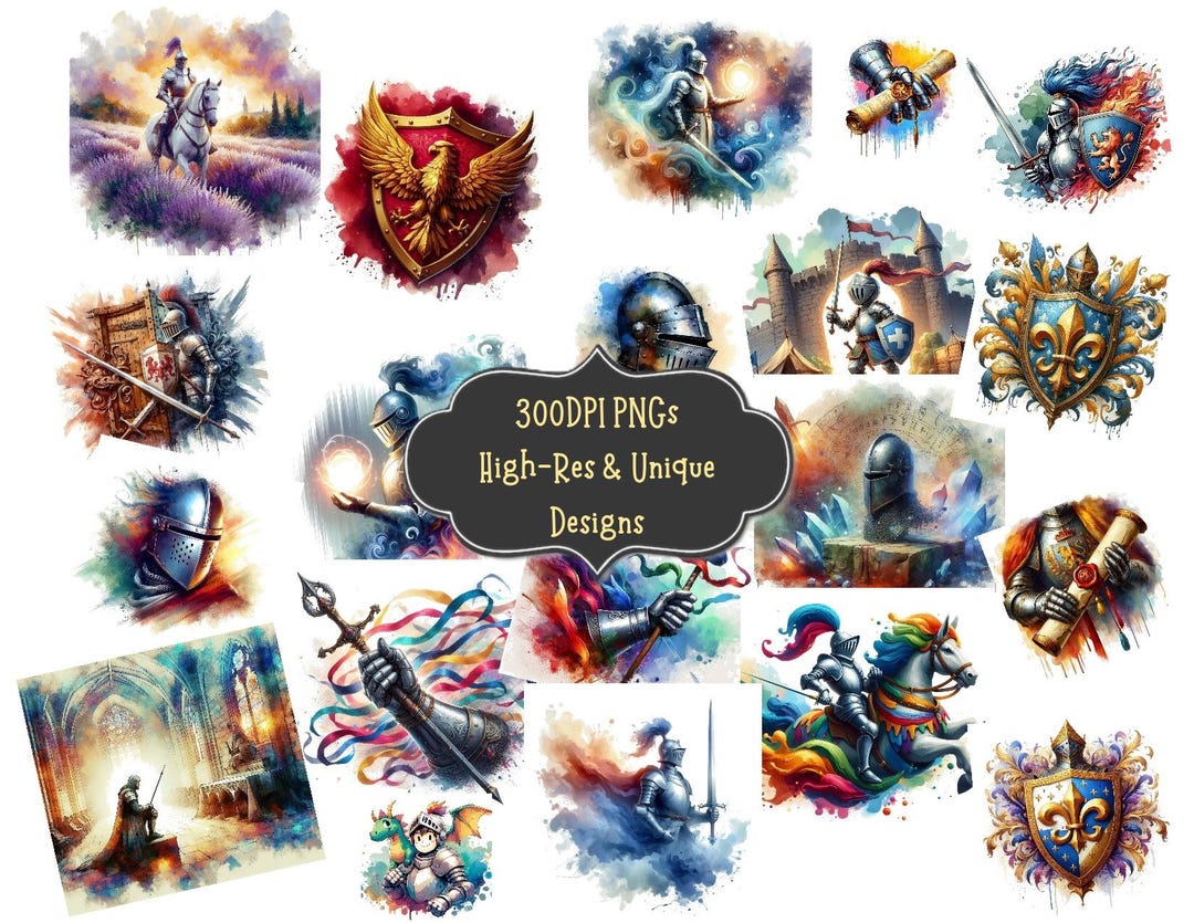 Watercolor Knights Clipart Bundle: Medieval PNG Graphics (digital ...