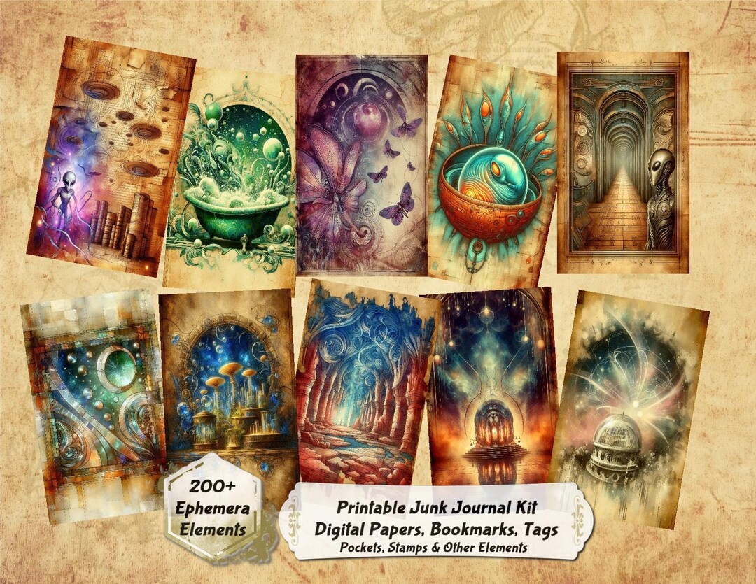 Alien Interior Junk Journal Kit: 60 Space Digital Papers & Ephemera ...