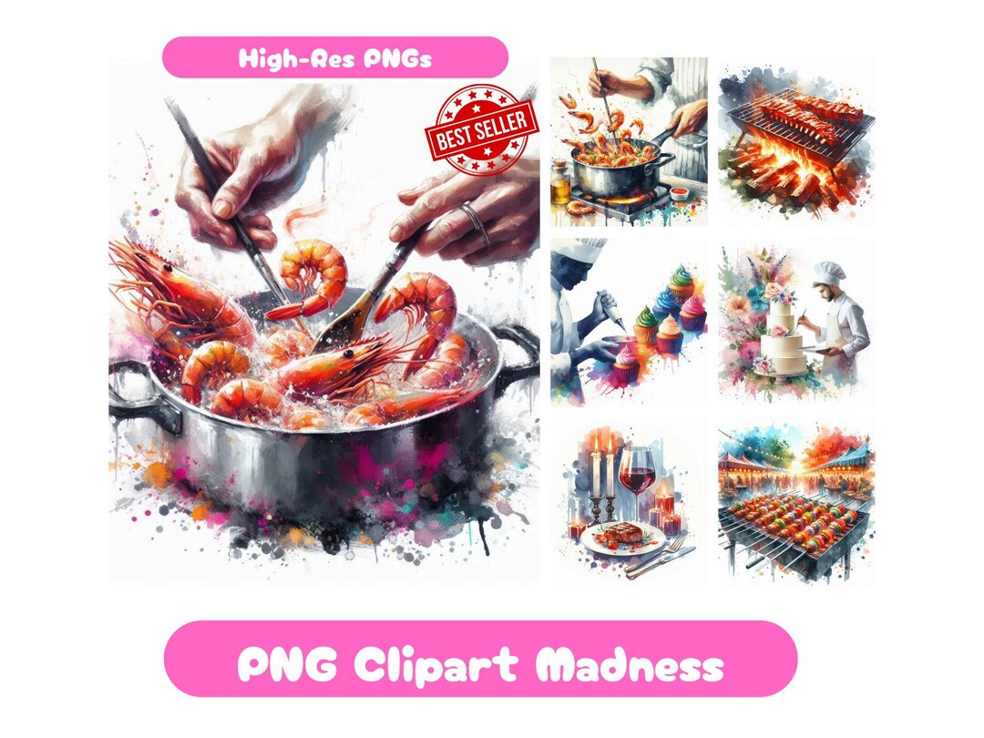 Watercolor Cookbook Clipart PNG Set: Printable Cooking Graphics ...
