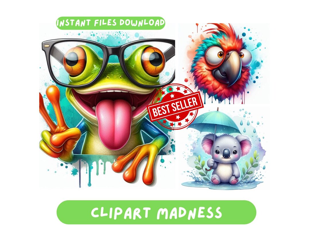 40 Cute Jungle Animal Clipart PNG Bundle, Adorable Printable Art ...