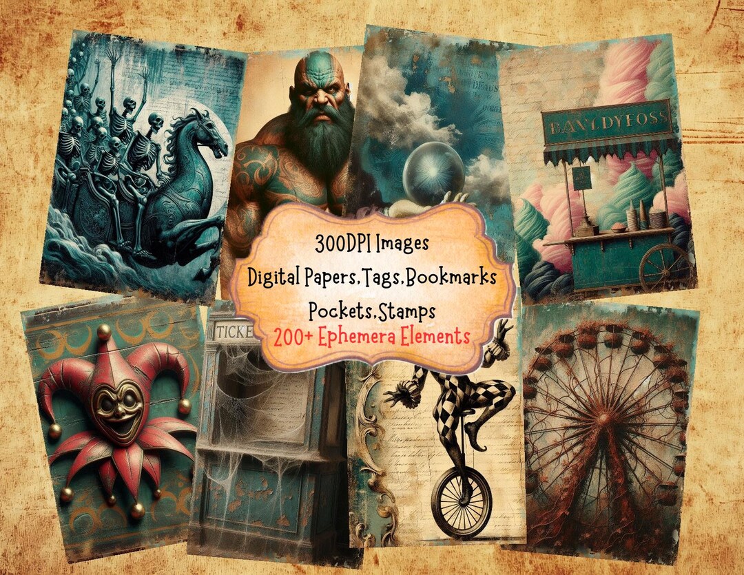 Dark Carnival Junk Journal Kit: Digital Papers Spooky Pockets Bookmarks ...