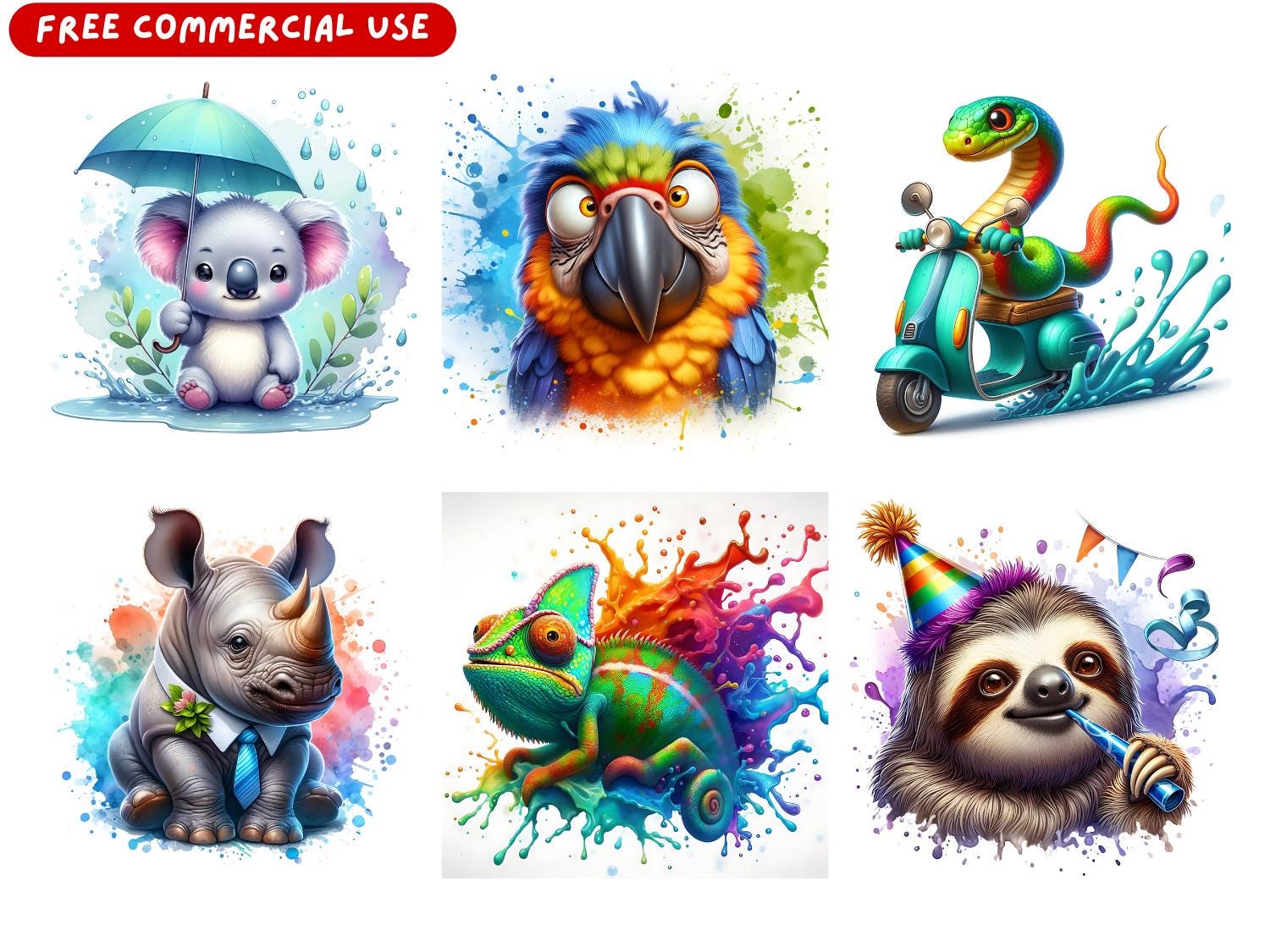 40 Cute Jungle Animal Clipart PNG Bundle, Adorable Printable Art ...