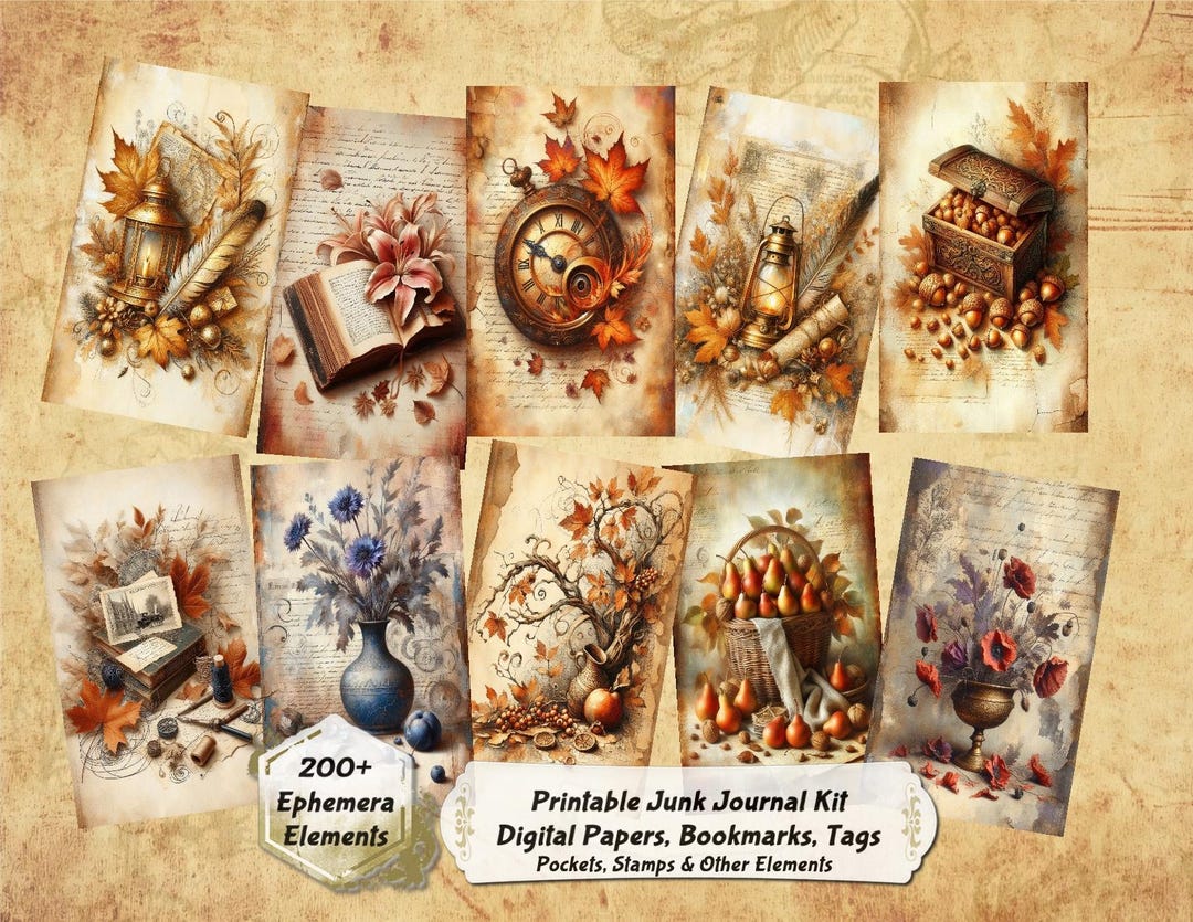 Autumn Still Life Junk Journal Kit: 58 Harvest Digital Papers ...