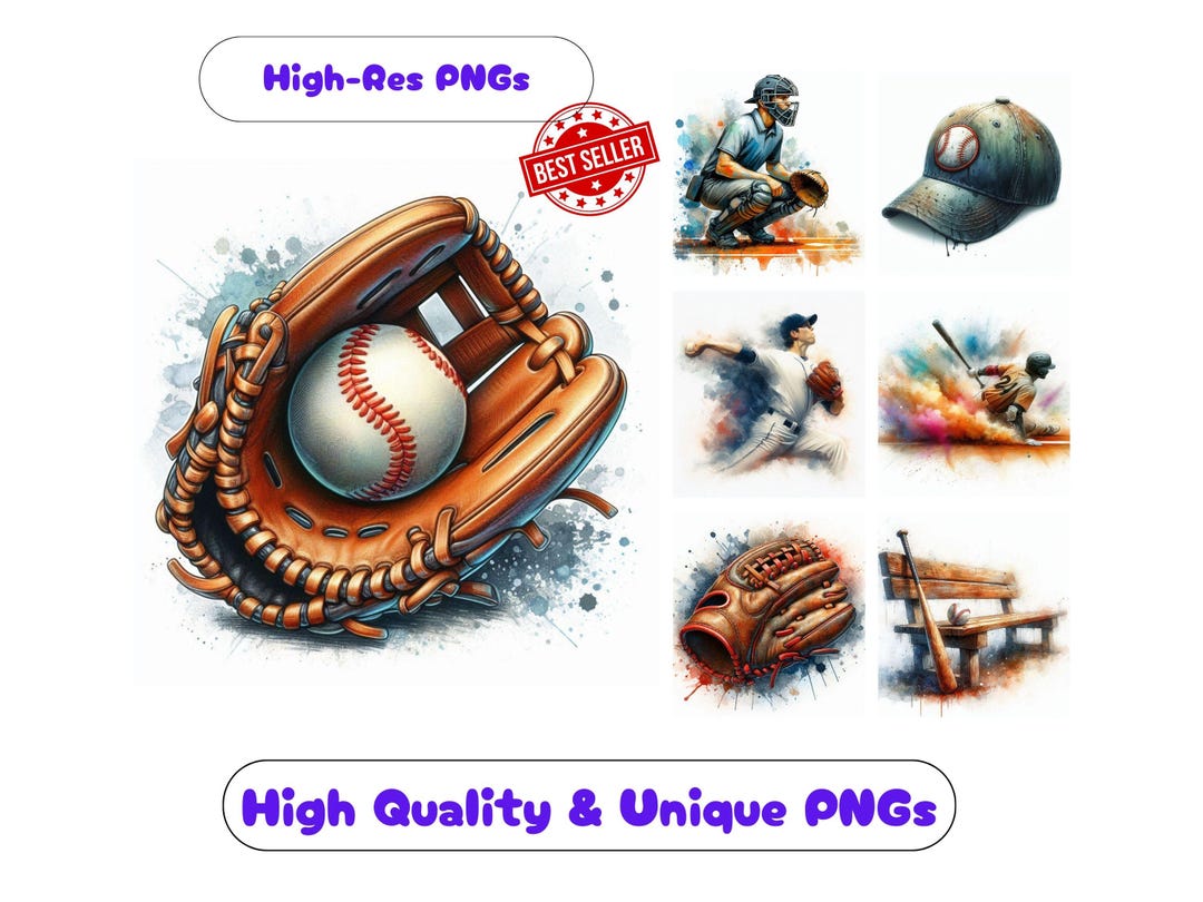 20 Baseball Watercolor Clipart PNG Pack: Delightful Baseball Clipart ...