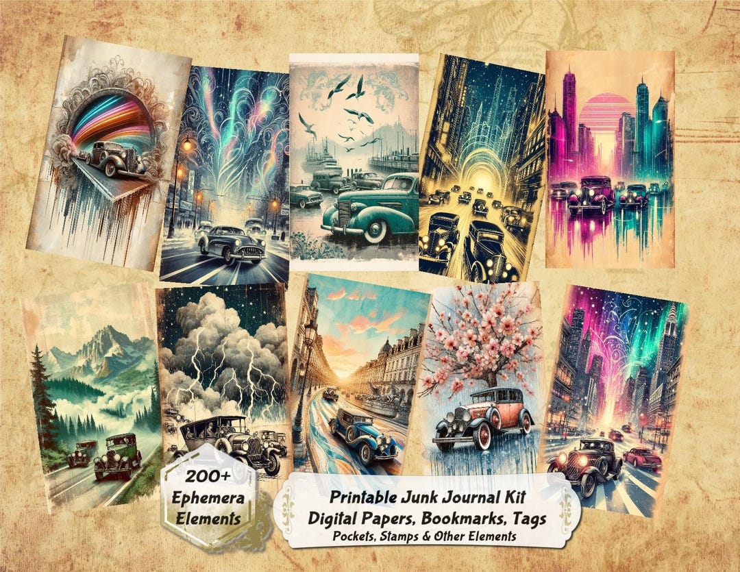 Big Cars Junk Journal Kit: 60 Vintage Automobiles Digital Papers ...