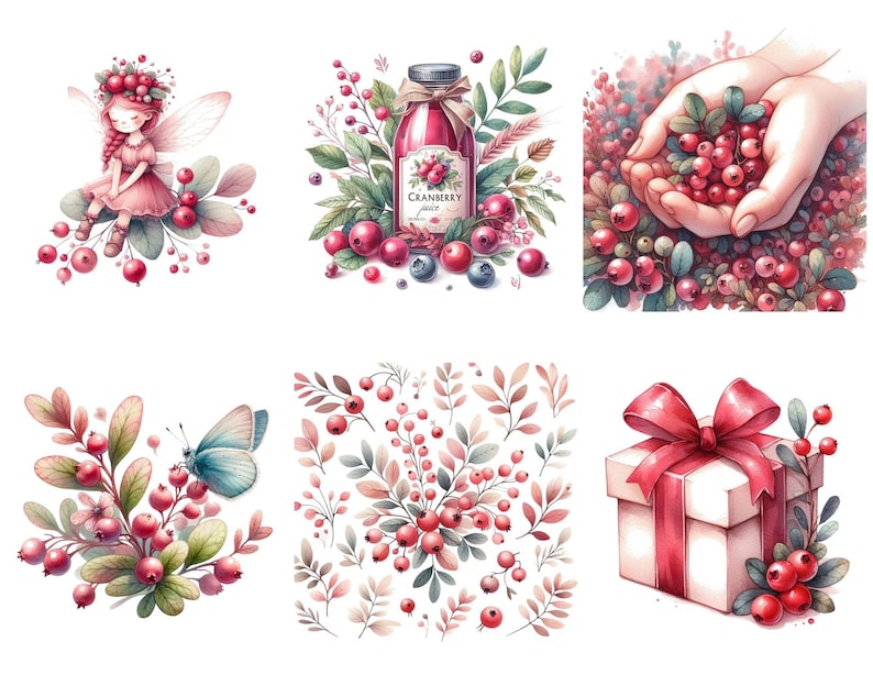 Cranberry Watercolor Clipart Bundle: DIY Crafts & Scrapbooking (digital ...