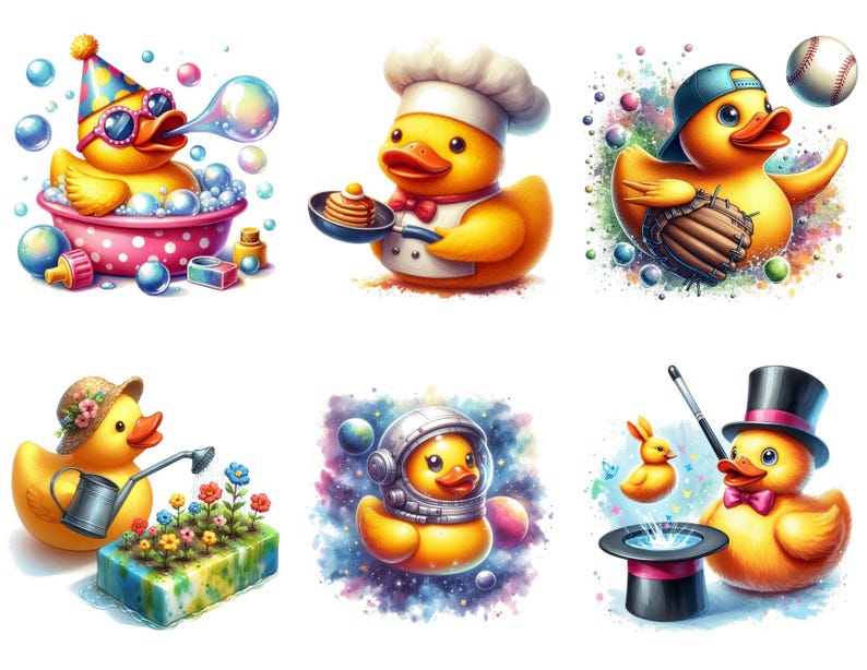 Watercolor Rubber Duck Clipart Bundle: Whimsical PNG Graphics (digital ...