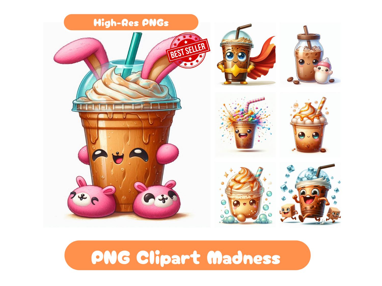 17 Iced Coffee Clipart PNG Set: Clipart Bundle Printable Coffee Iced ...