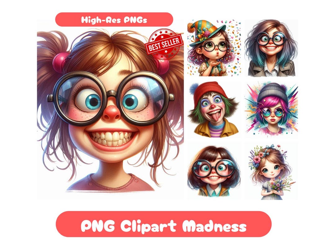 26 Quirky Girl Clipart PNG Set, Clipart Bundle Printable Girl Quirky ...