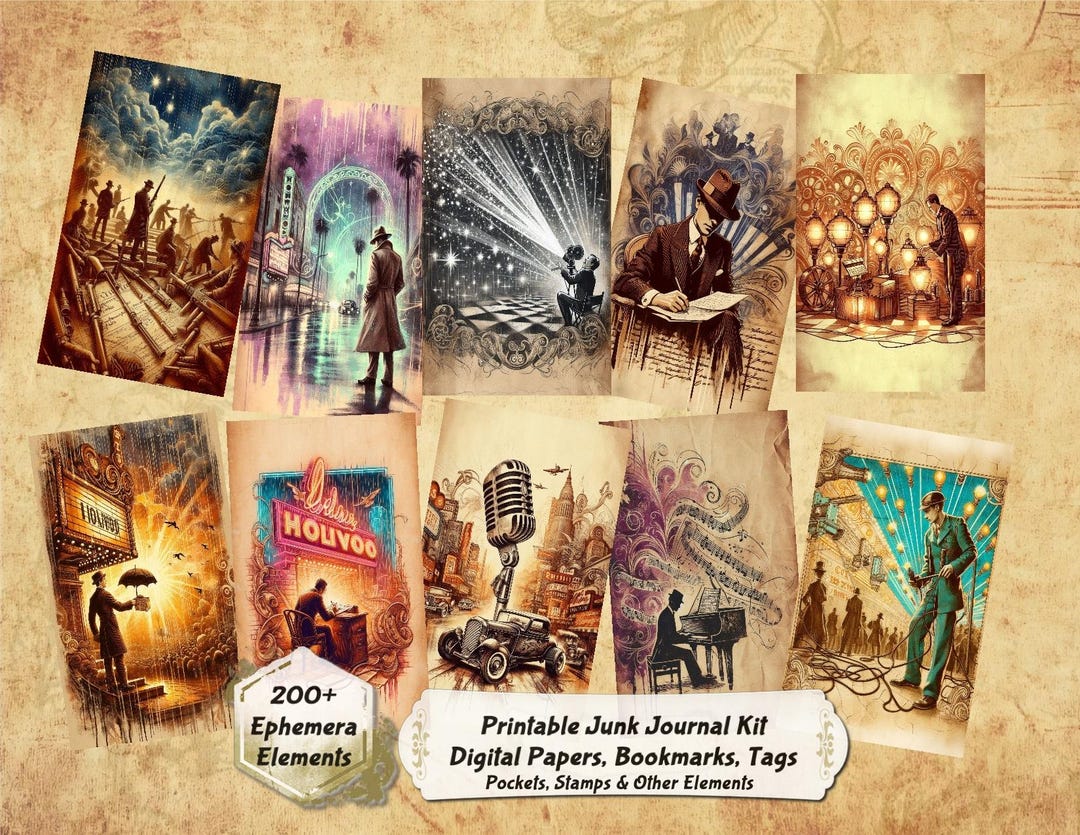 1930s Hollywood Junk Journal Kit: 68 Silver Screen Digital Papers ...