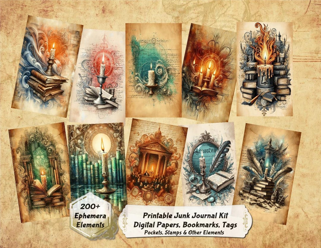 Academia Candles Junk Journal Kit: 58 Scholarly Lights Digital Papers ...