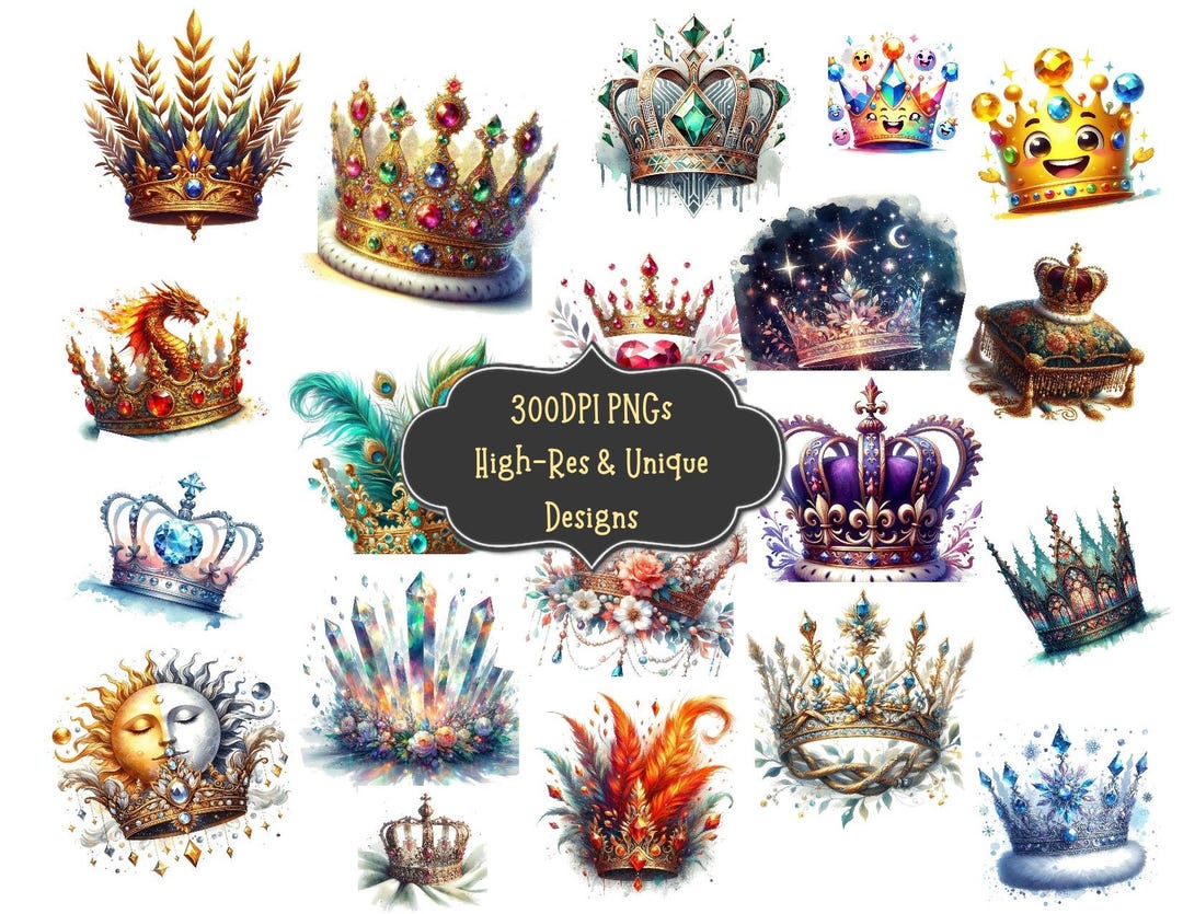 Watercolor Crown Clipart Bundle: Royal PNG Graphics (digital Download ...