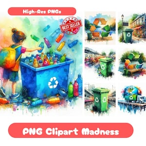 15 Cute Recycling Clipart PNG Set: Clipart Bundle Printable Recycling ...