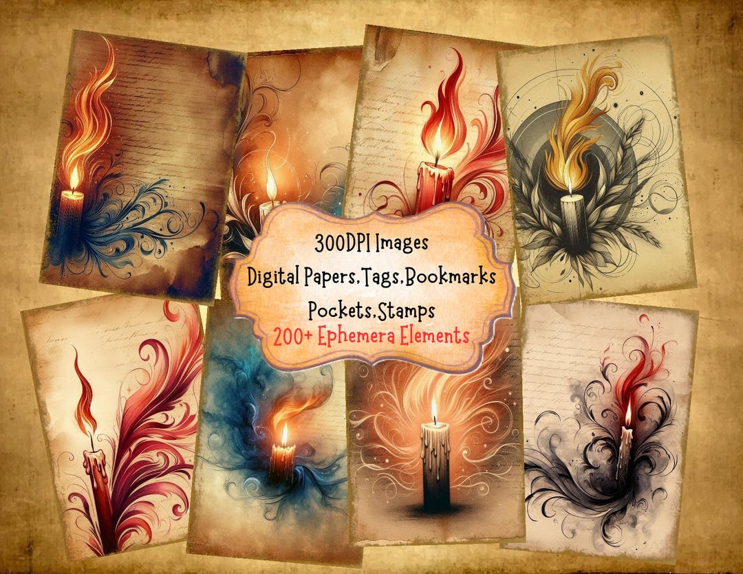 Candle Flame Overlay Junk Journal Kit: Vintage Ephemera, Printable ...