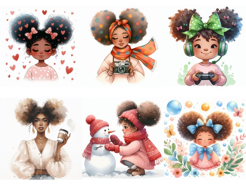 18 Afro Puffs Clipart PNG Pack, Charming Puffs Clipart Printable ...