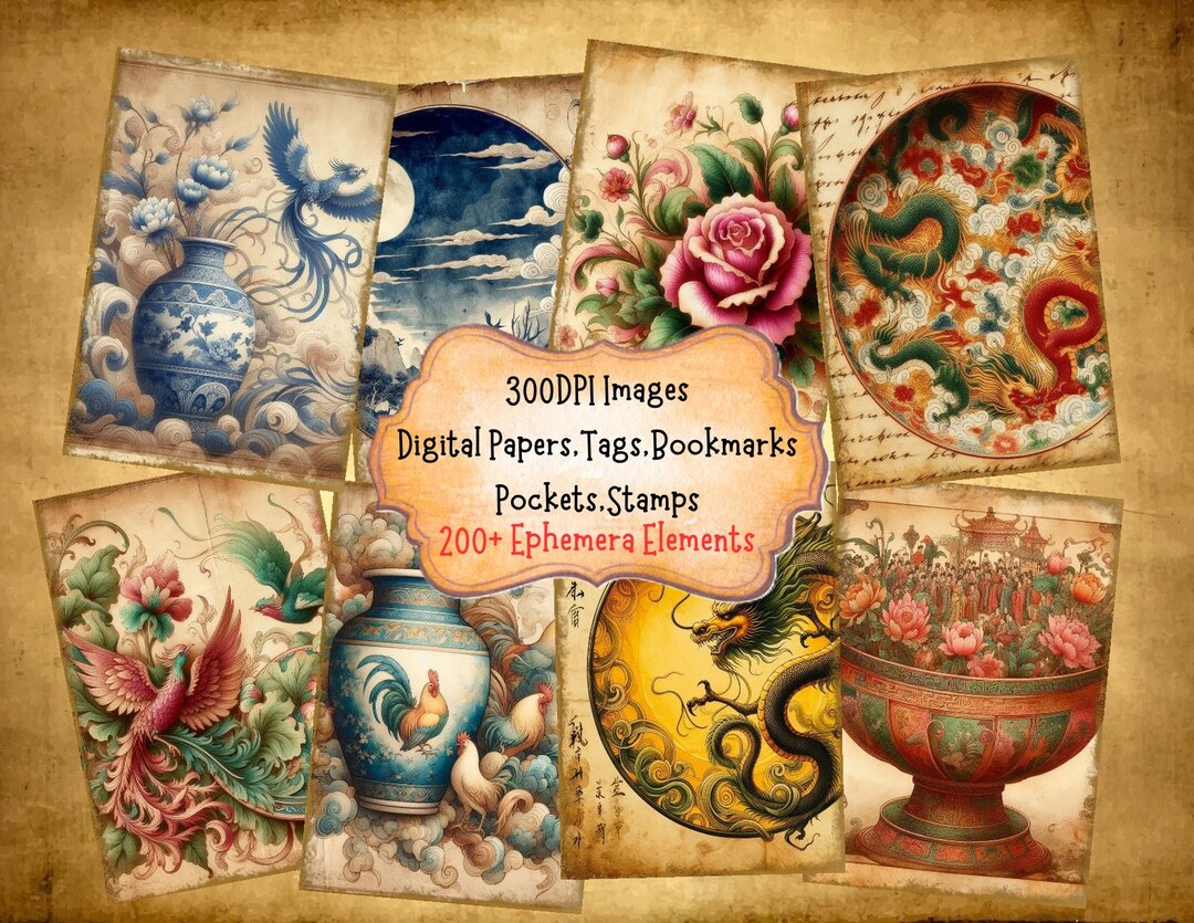 China Pattern Junk Journal Kit: Vintage Ephemera, Scrapbook Papers ...