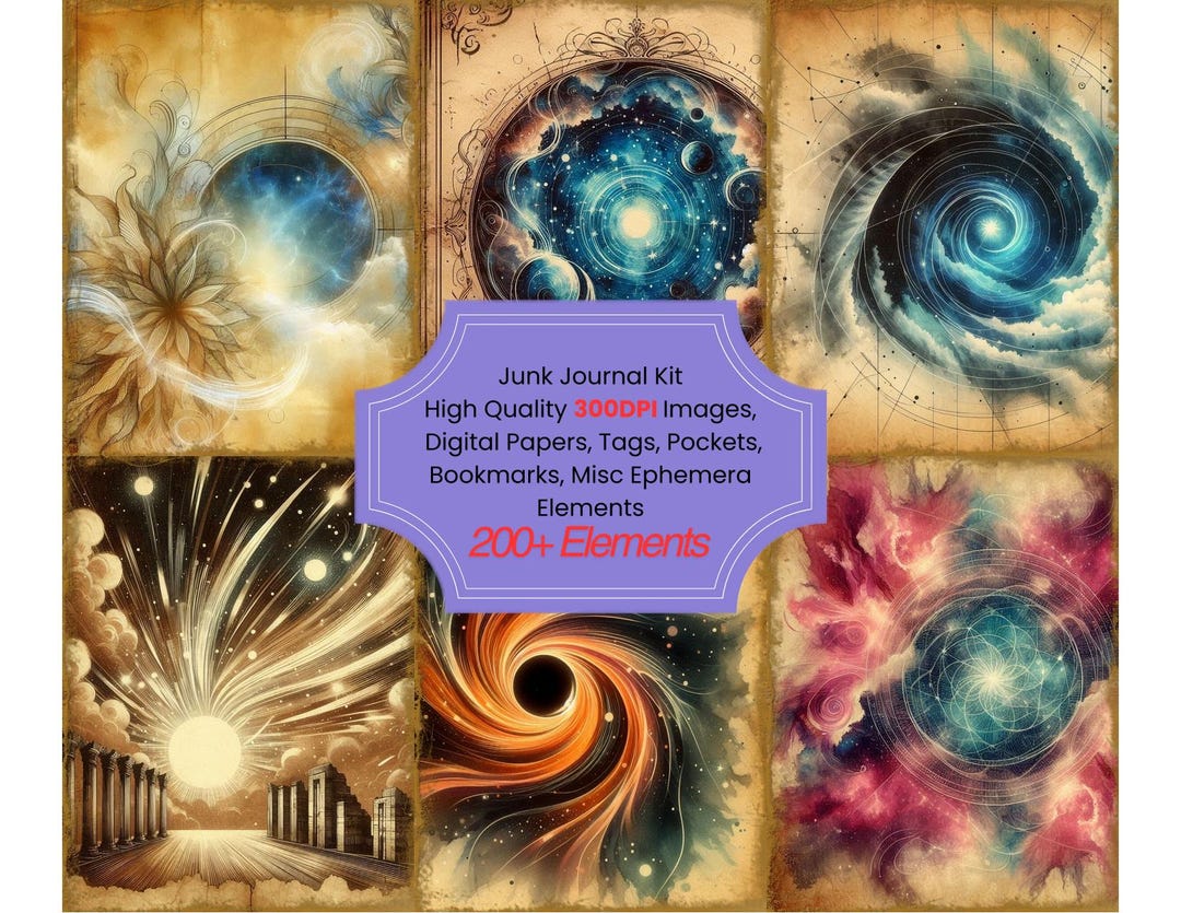 Astral Portal Junk Journal Kit With Digital Papers, Printable Pages Collage Sheets Digital ...