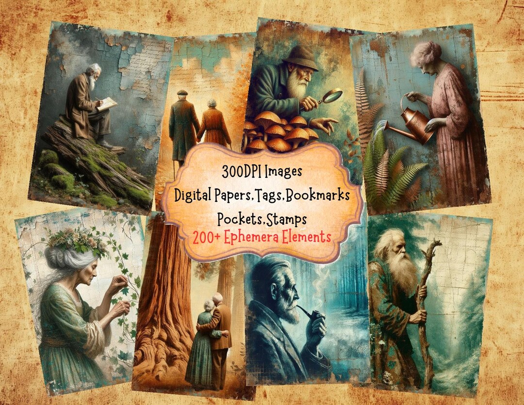 Elderly in Woodland Junk Journal Kit: Vintage Ephemera (digital ...
