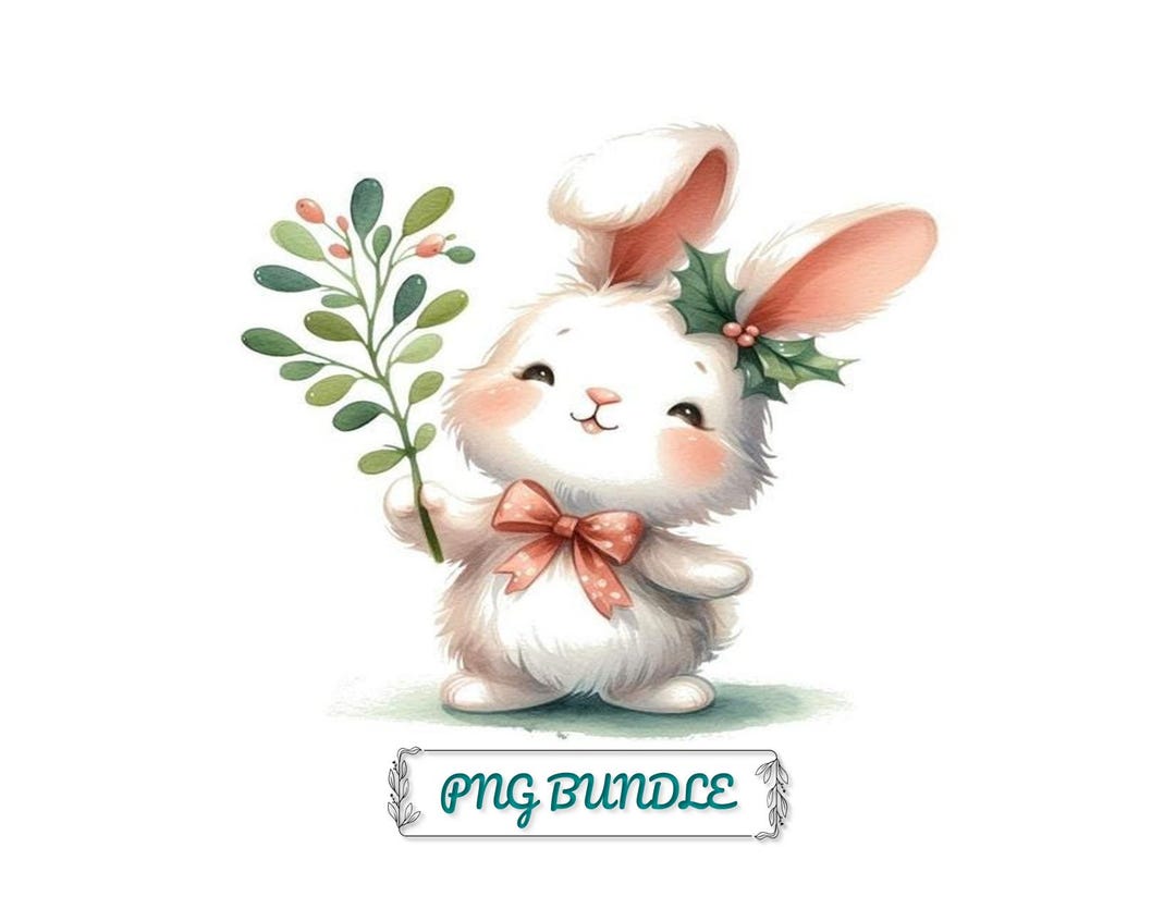 Christmas Bunny Watercolor Clipart – Holiday Rabbit PNG Digital Images ...