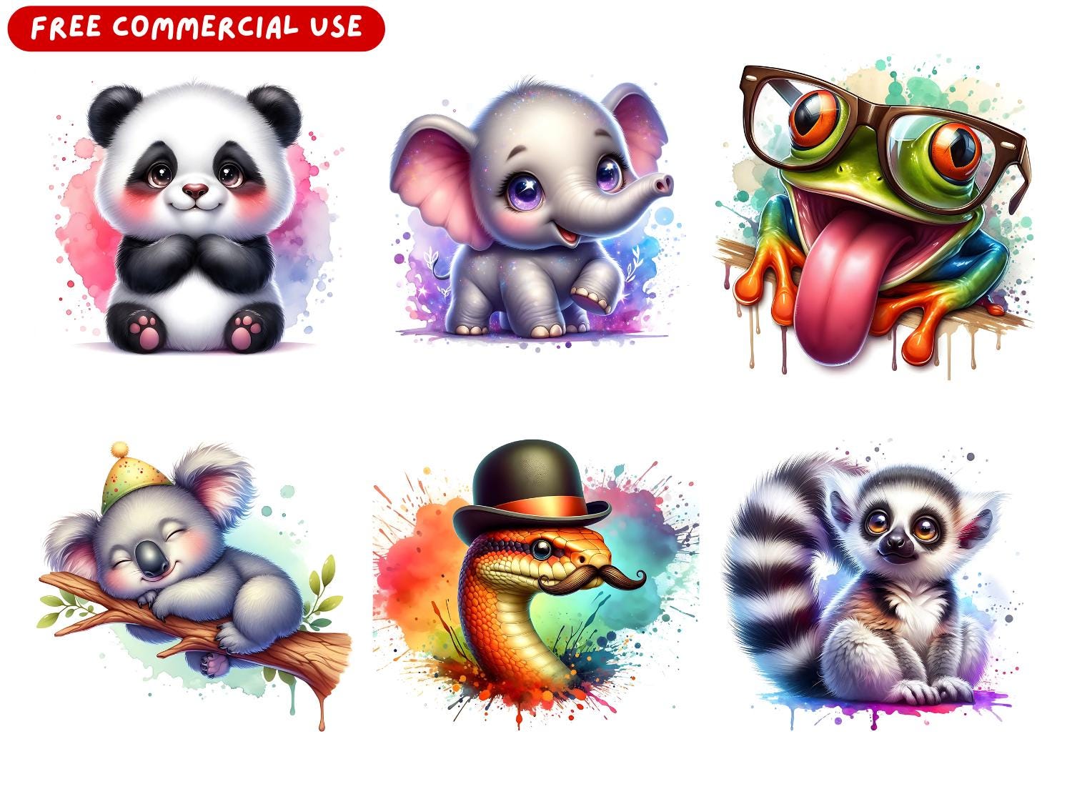 40 Cute Jungle Animal Clipart PNG Bundle, Adorable Printable Art ...