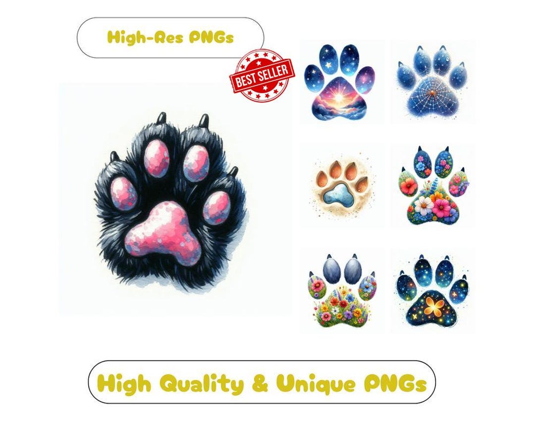 Watercolor Paw Print Clipart Bundle: Commercial Use Graphics (PNG ...