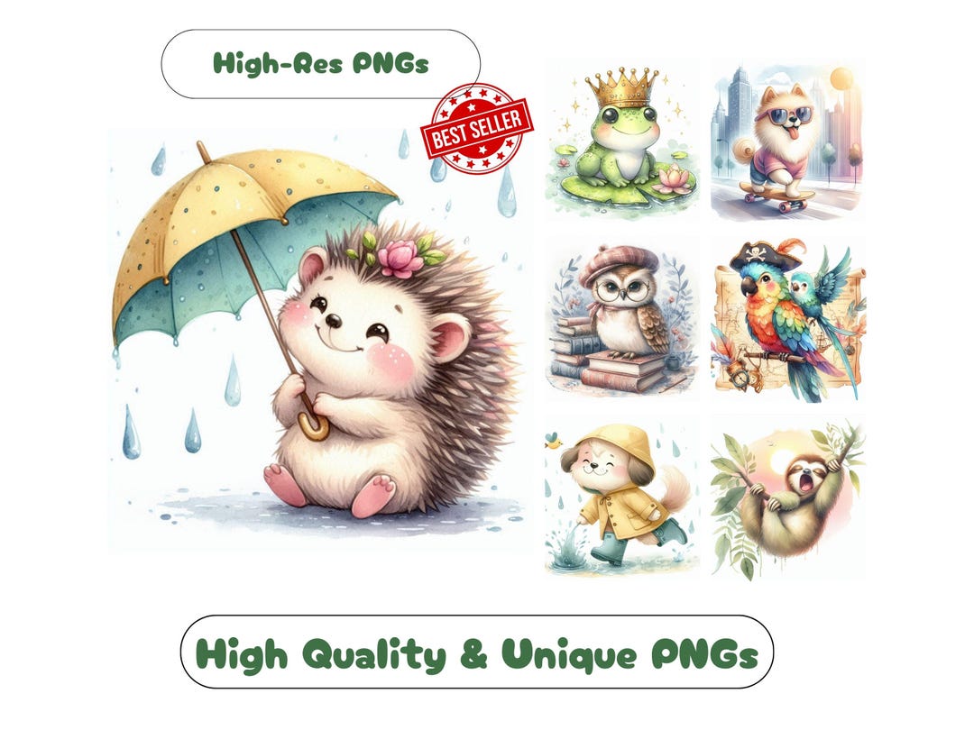 Watercolor Animal Clipart: Whimsical PNG Designs for Crafts (digital ...