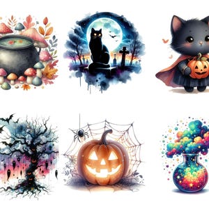 51 Halloween Watercolor Clipart PNG Bundle With PNG Digital Artwork ...