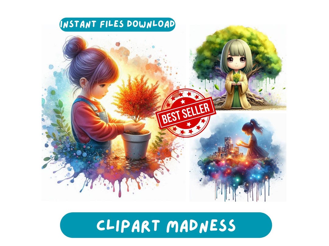 Christian Chibi Girl Clipart Bundle: Inspirational PNG Graphics ...