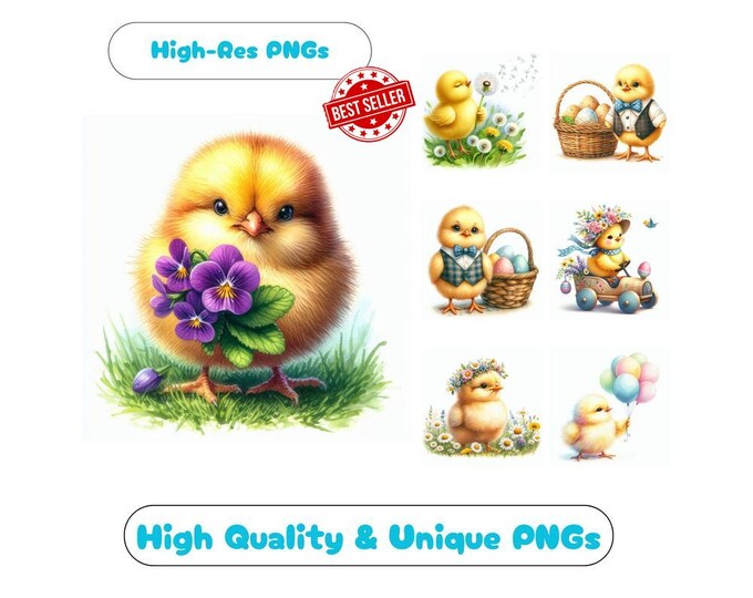 Cute Spring Chicks Clipart Bundle, Watercolor Clip Art Images, 20 High ...