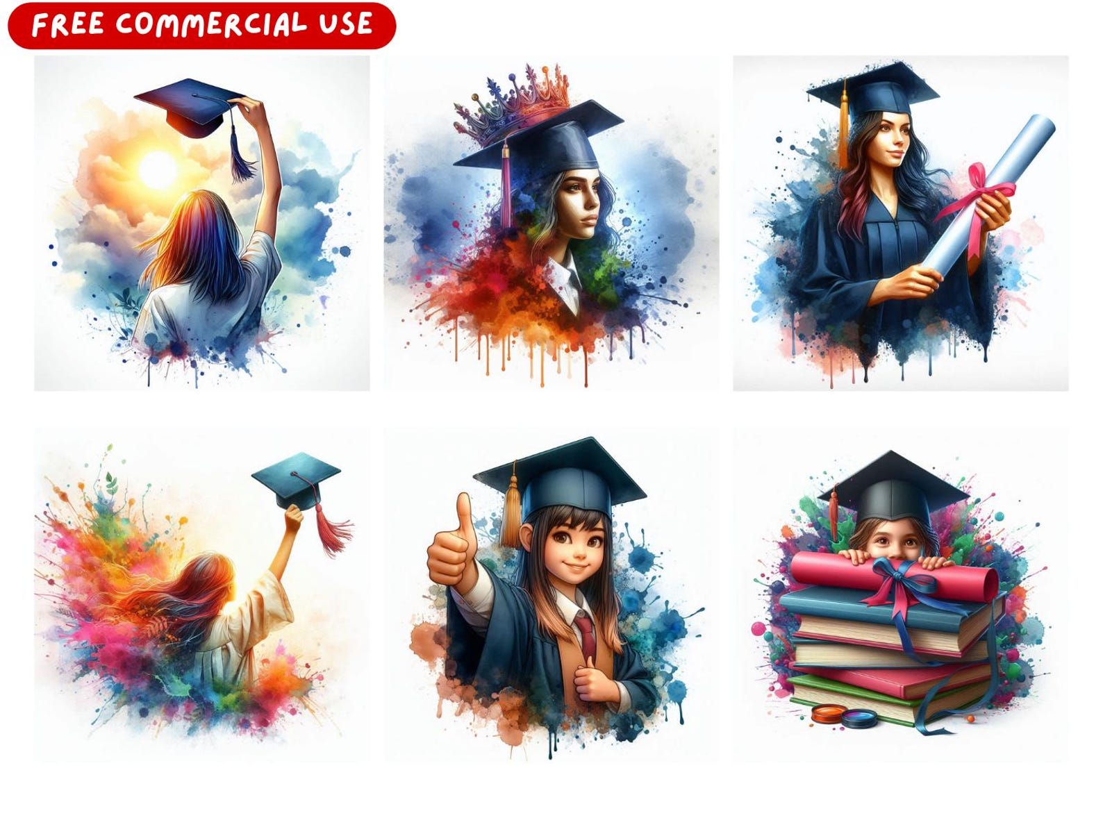 Graduation Girl Clipart PNG Bundle: Scrapbooking & Invitation Graphics ...