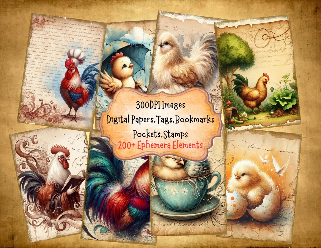 Cute Chicken Characters Junk Journal Kit With Digital Papers Printable ...