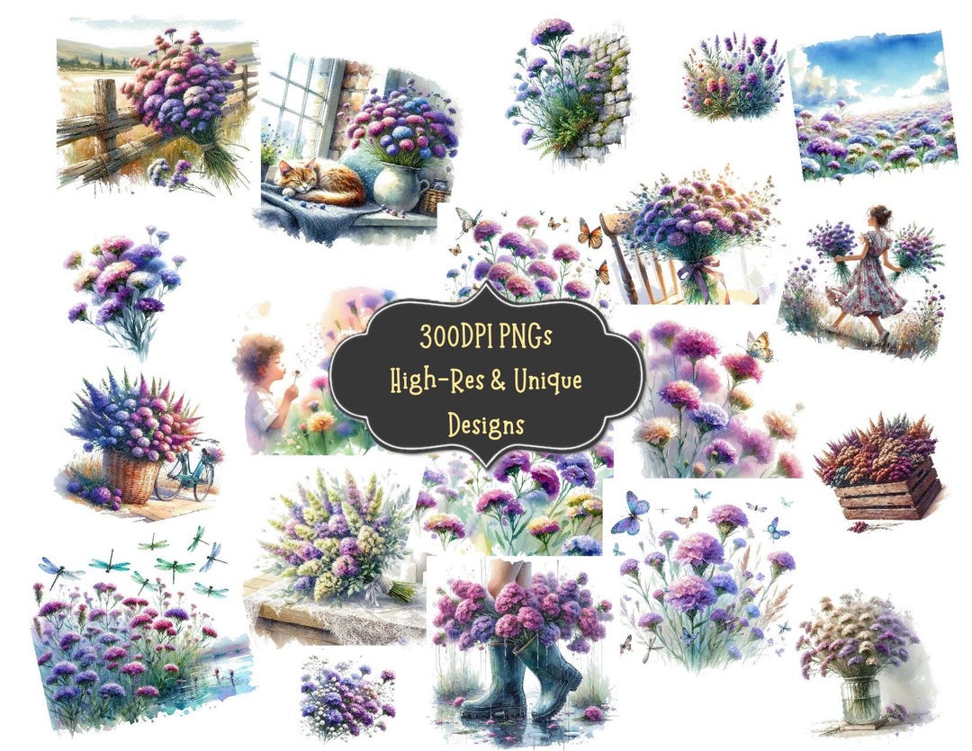 Statice Watercolor Clipart Bundle: Whimsical PNG Graphics (digital ...
