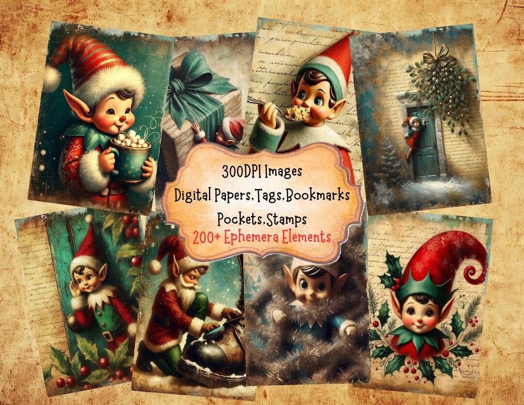 Christmas Elf Junk Journal Kit: Digital Papers Gnome Printable Ephemera ...