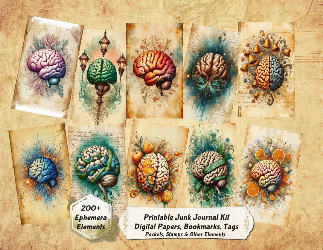 Brain Junk Journal Kit: 54 Mind Digital Papers & Ephemera (digital ...
