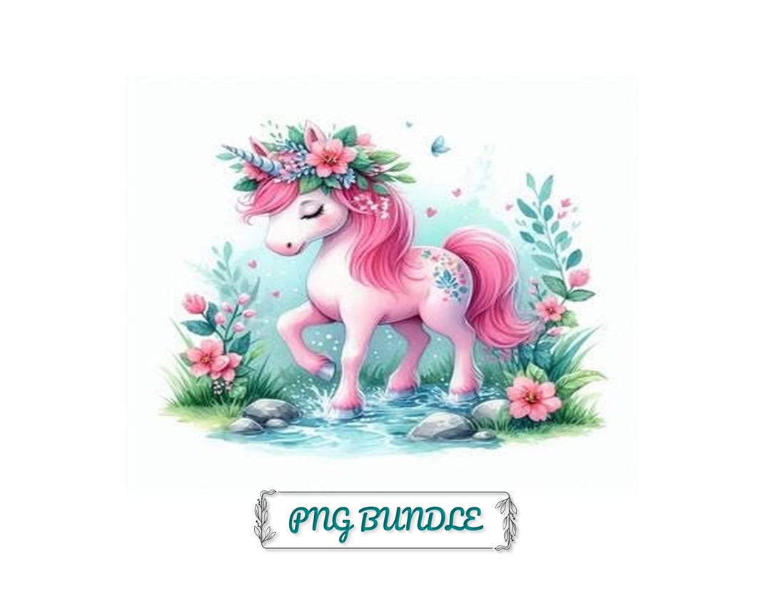 Pink Unicorn Watercolor Clipart – Magical Steed PNG Digital Images ...