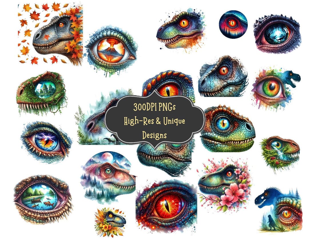 66 T Rex Eye Watercolor Clipart PNG Bundle: Downloadable PNG Art Files ...