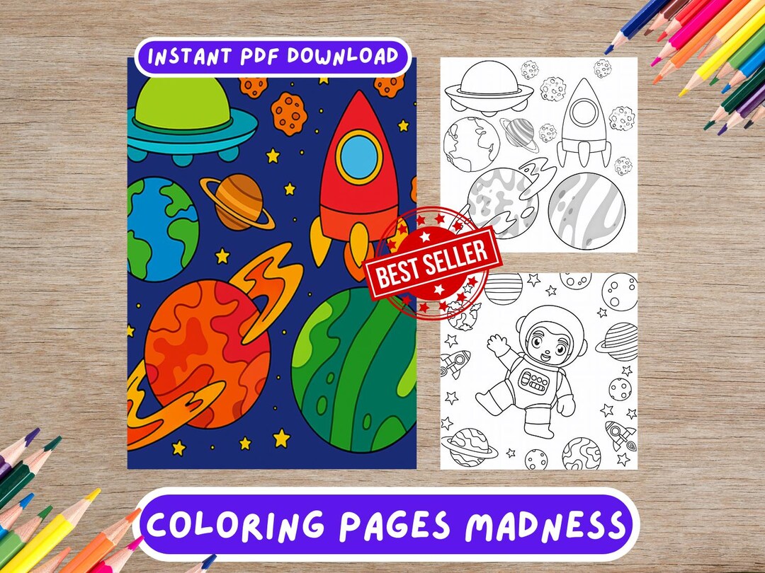 40 Space Coloring Pages, Printable Galaxy Coloring Book for Kids and ...