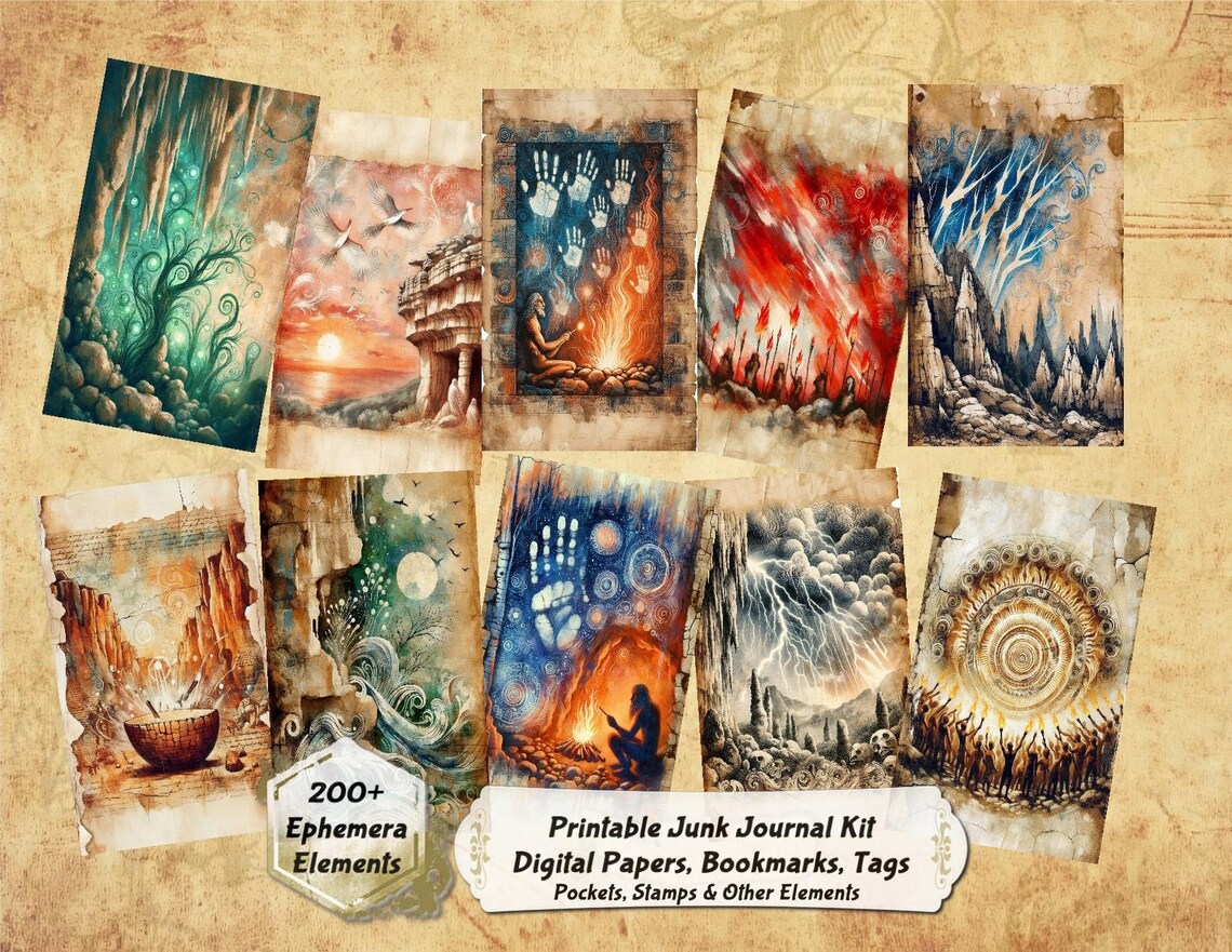 Ancient Cave Painting Junk Journal Kit: 60 Prehistoric Art Digital ...