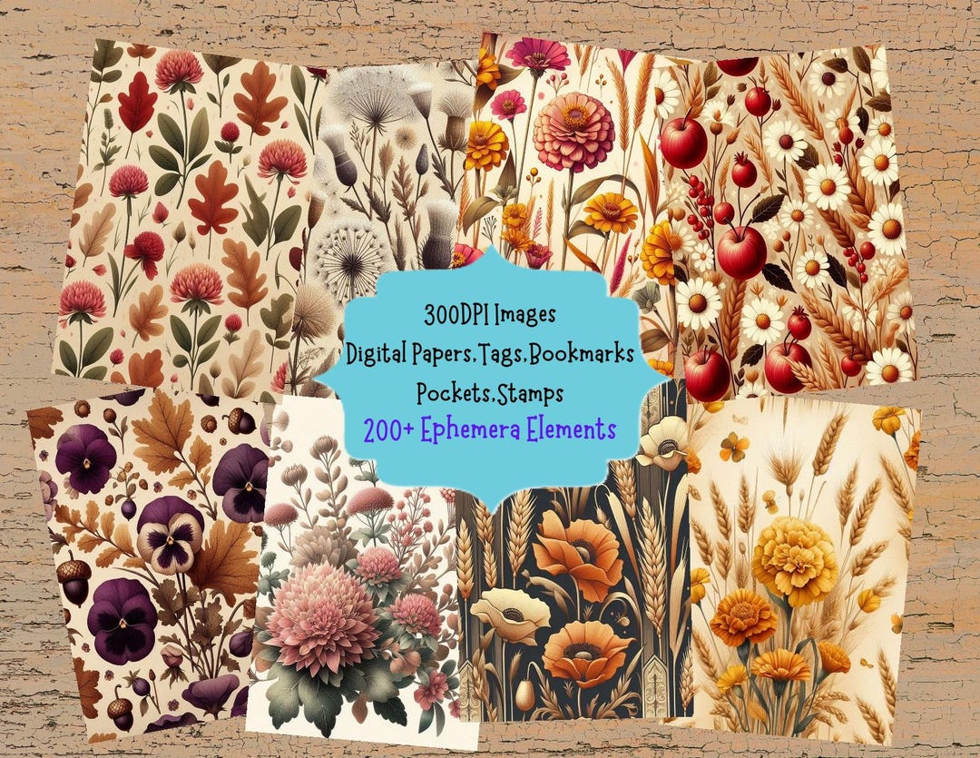 Fall Cottagecore Flower Field Digital Journal Kit: Printable Papers ...