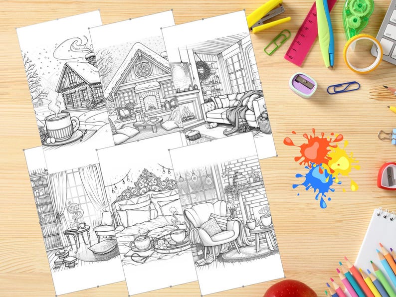 50 Cozy Coloring Pages, Kids and Adults Coloring Pages, Instant Digital ...