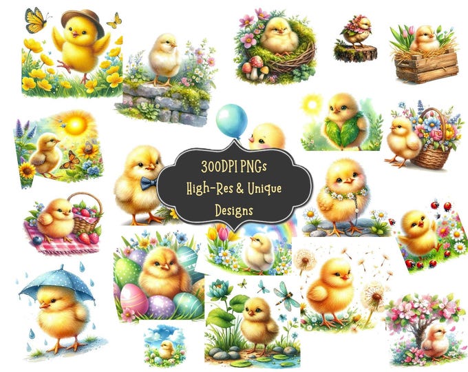 Cute Spring Chicks Clipart Bundle, Watercolor Clip Art Images, 20 High ...