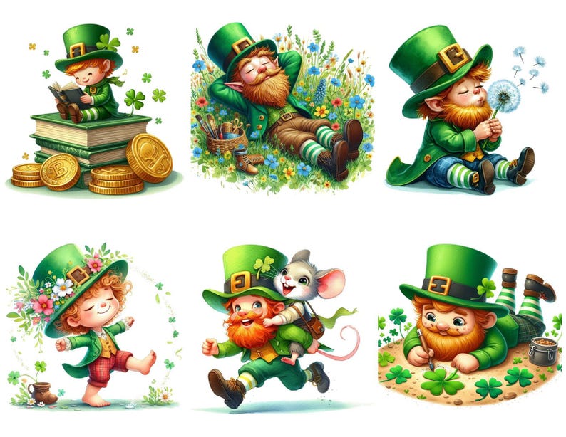 60 Cute Leprechaun Watercolor Clipart PNG Bundle: Printable PNG Clipart ...