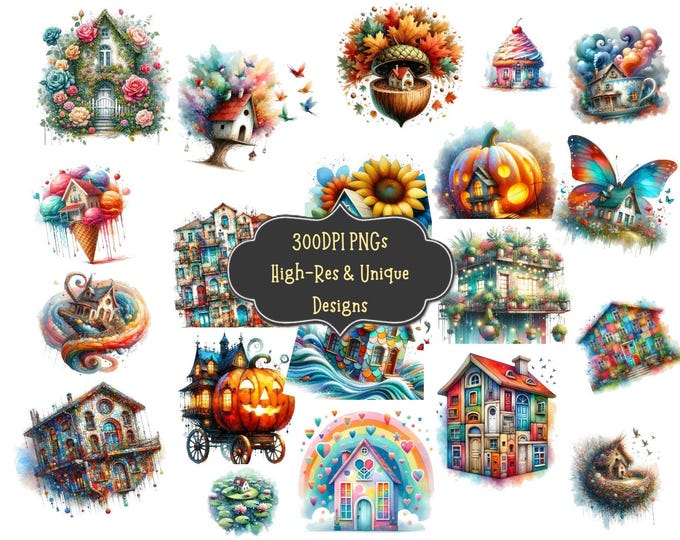 10 Dragon House Clipart Bundle, PNG & JPG, Printable Patchwork House ...