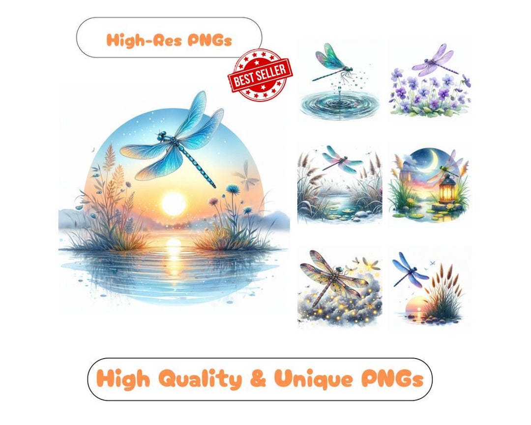 Watercolor Dragonflies Clipart: Pond Art Graphics, Commercial Use (PNG ...