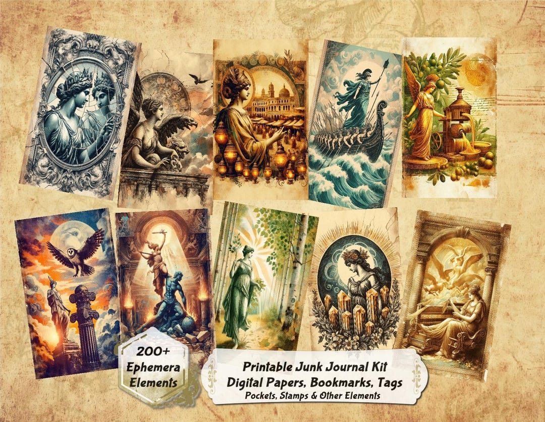 Athena Junk Journal Kit: 48 Ephemera Set Digital Papers & Ephemera ...