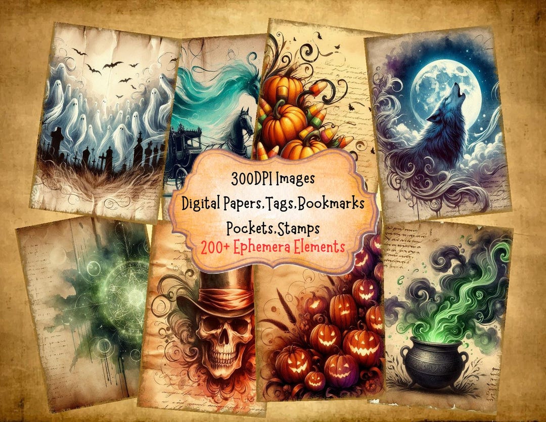 Halloween Spooky Junk Journal Kit: Vintage Ephemera, Digital Paper ...
